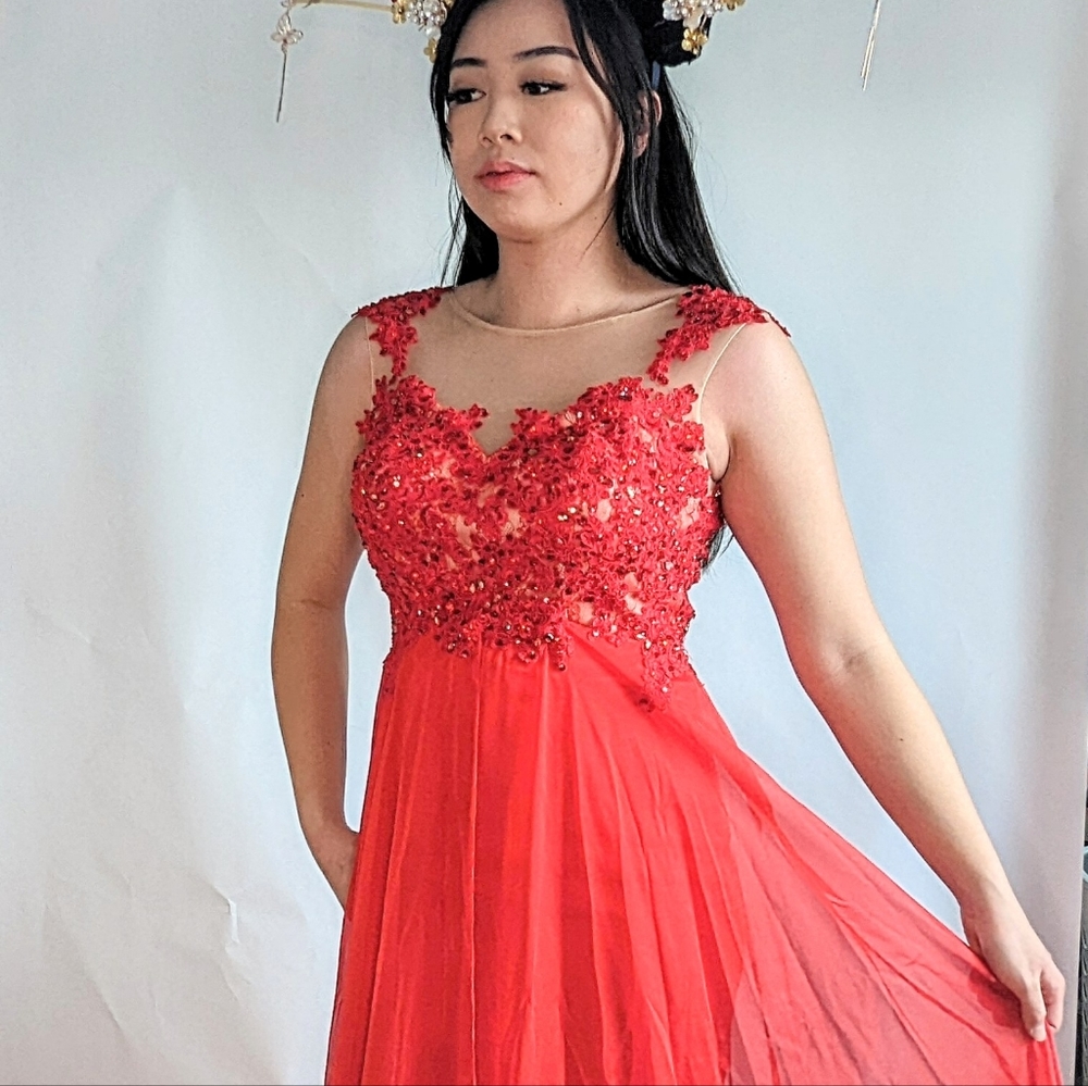 Red Sequin Open Back Prom Dress - Gem